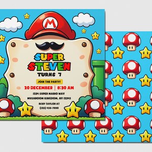 Super Mario Birthday Party Invite: Editable Canva Template - Etsy