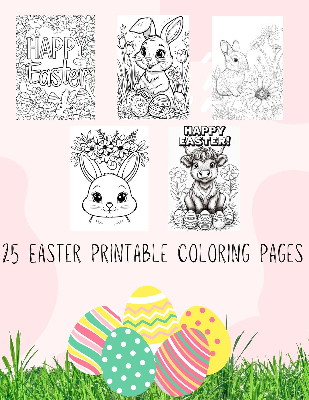 Digital Easter Coloring Pages, Cute Easter Coloring Book, Digital File ...