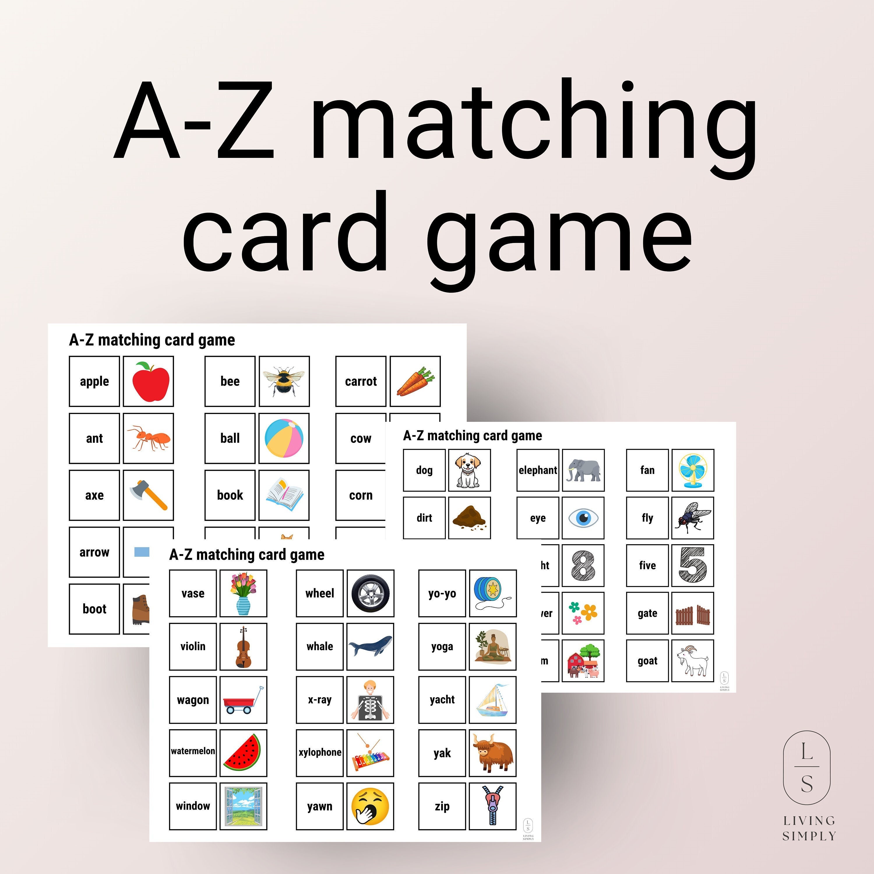 A-Z Matching Card Game Learning Game for Kids Alphabet - Etsy