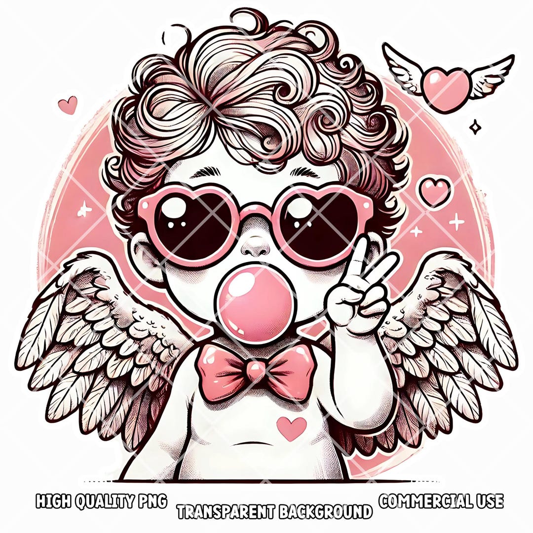 Retro Cupid Valentine Blowing Bubble PNG, Vintage Valentines Day PNG ...