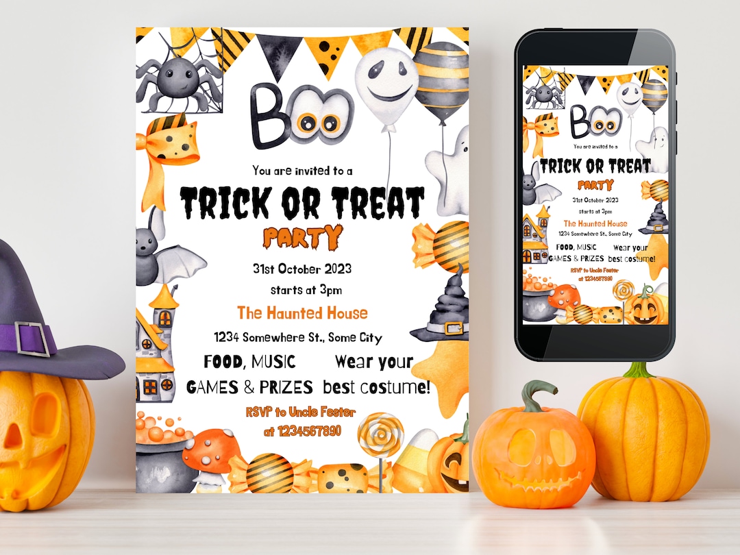 Editable Trick or Treat Halloween Party Invitation Printable - Etsy
