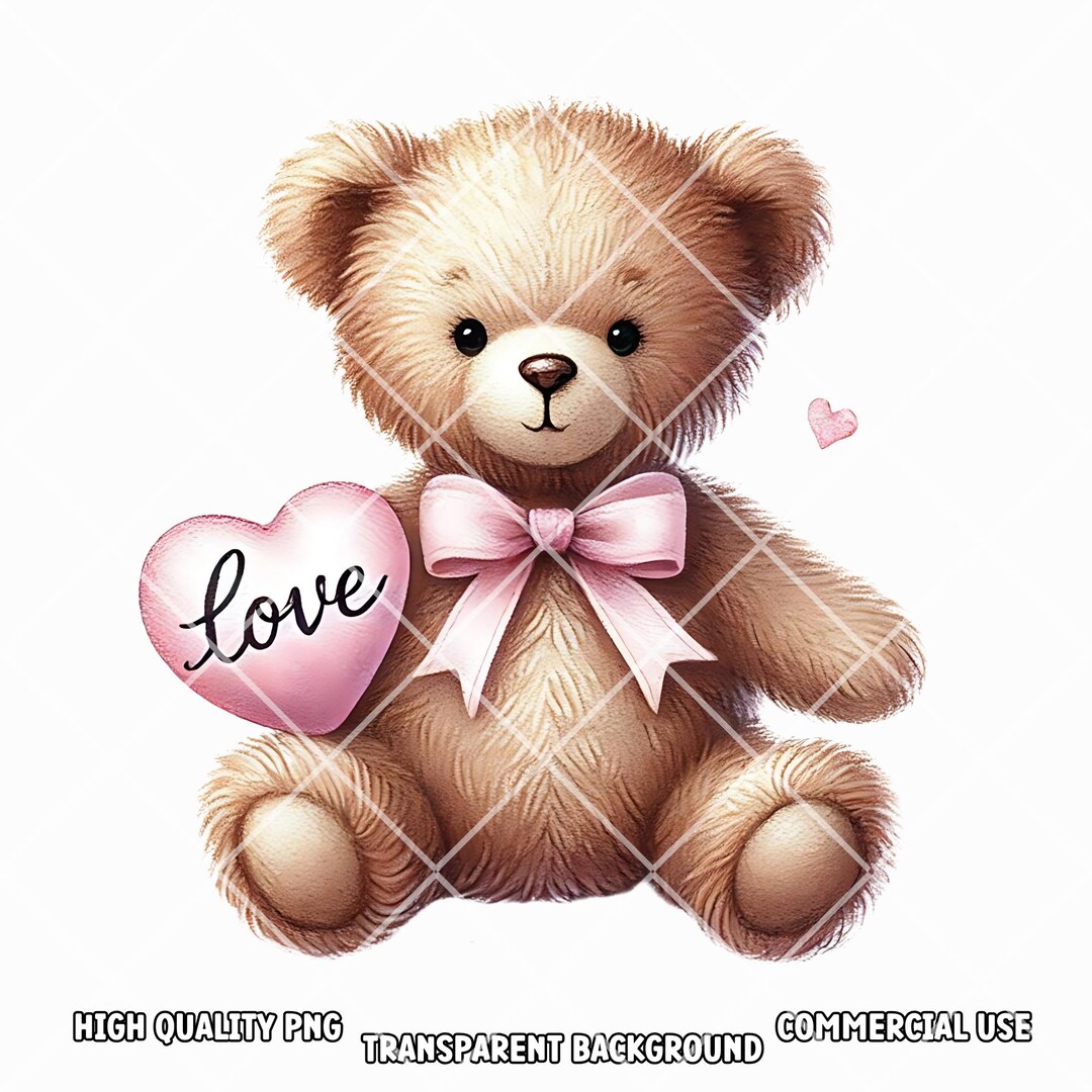 Valentine's Day Bear Clipart Png, Watercolor Sublimation Printing for T ...