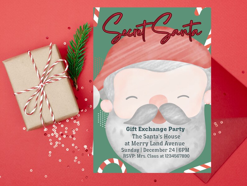 Editable Secret Santa Gift Exchange Christmas Party Invitation ...