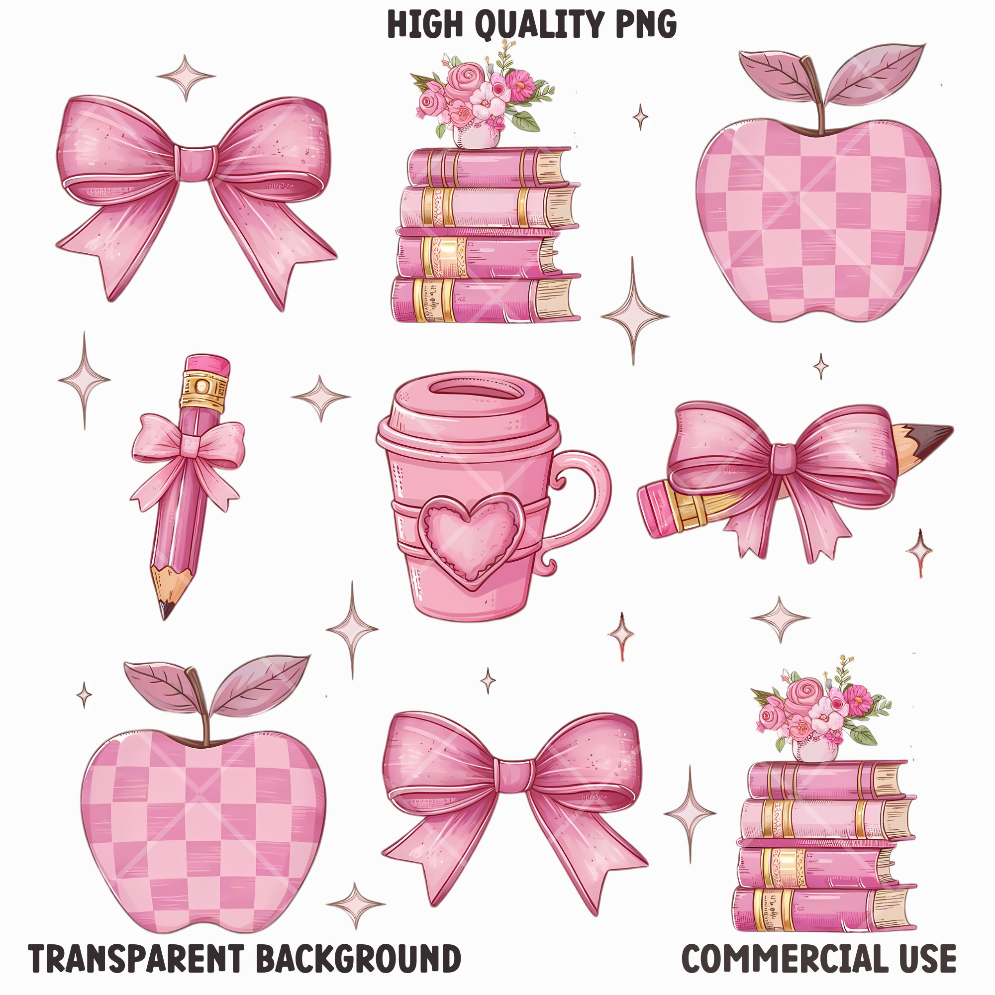 Pink Coquette, PNG, Back to School Coquette PNG, Pink Bow, Books Png ...