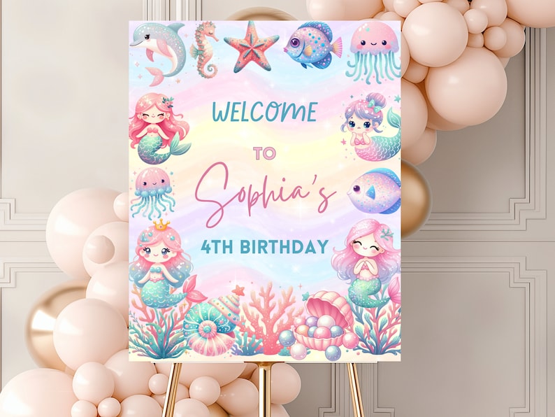 Mermaid, Welcome Sign, Party Sign, Customized Party Sign, Mermaid ...