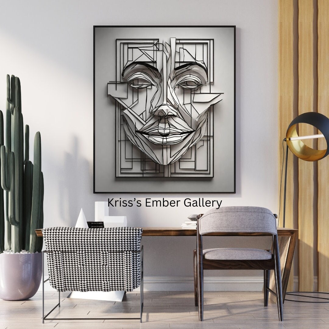 Abstract Face Wall Art Printsaesthetic Modern Industrial Stylewall Art ...