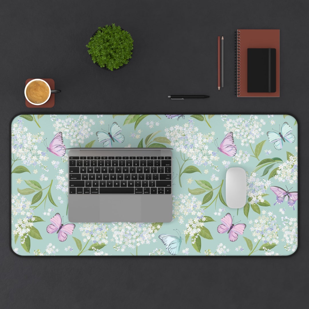 Pastel Butterfly Desk Mat Floral Office Accessory Large Custom Mousepad ...