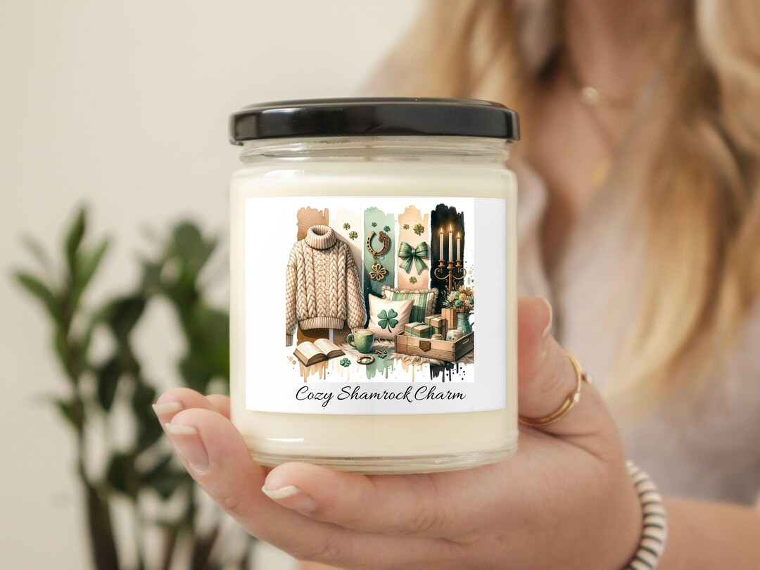 Shamrock Soy Candle Brushstroke Design Aesthetic Irish Cottage Charm ...