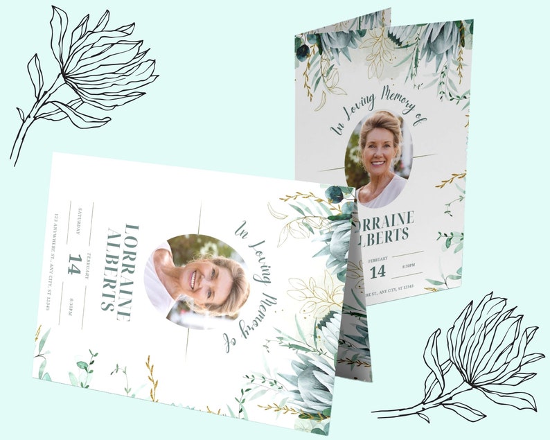 Editable Floral Funeral Program Template and Funeral Sign Celebrating ...