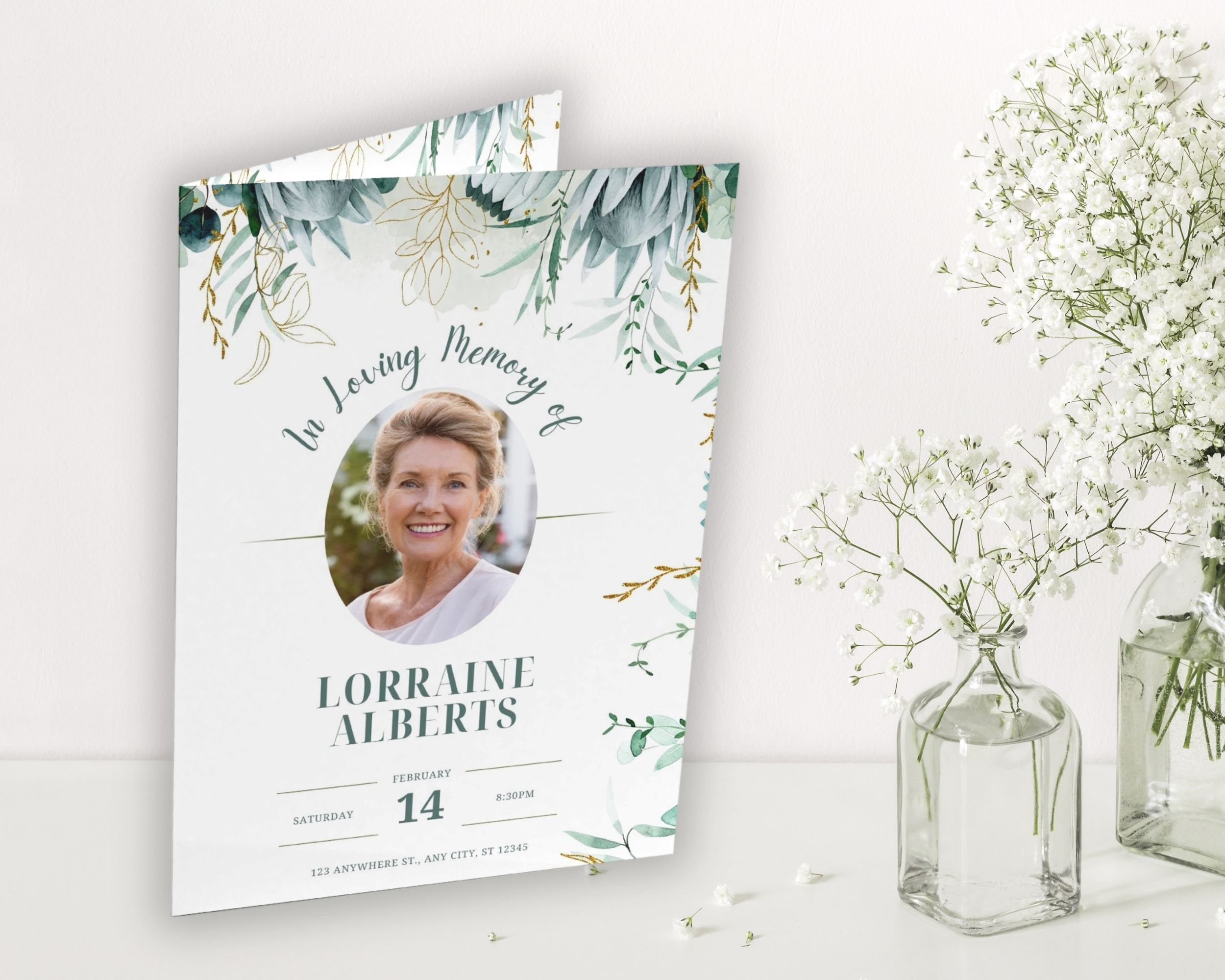 Editable Floral Funeral Program Template and Funeral Sign Celebrating ...