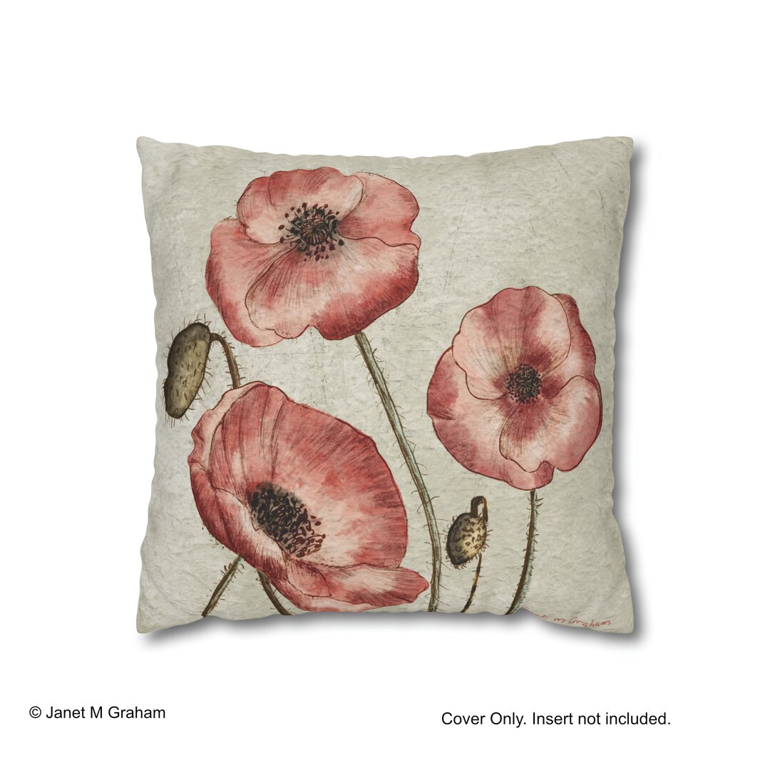 Poppies / Cushion / Throw Pillow Cover / Nature / Red Flowers / Spun ...