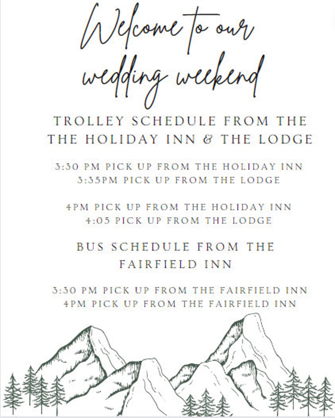 Wedding Day Shuttle/bus Schedule Sign - Etsy