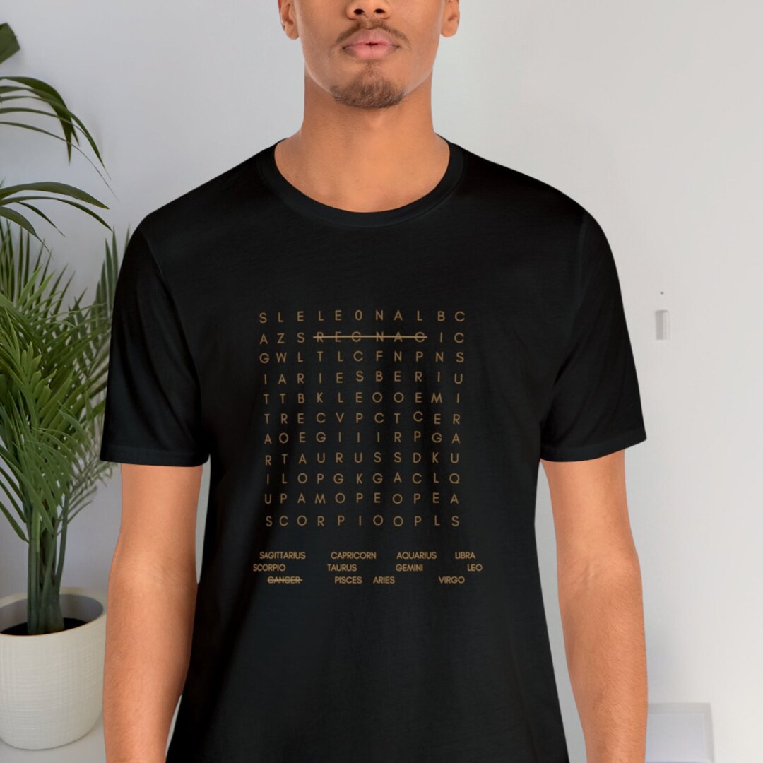 Men Letter Print Cancer Word Search T Shirt, Women Astrology Birth Sign ...