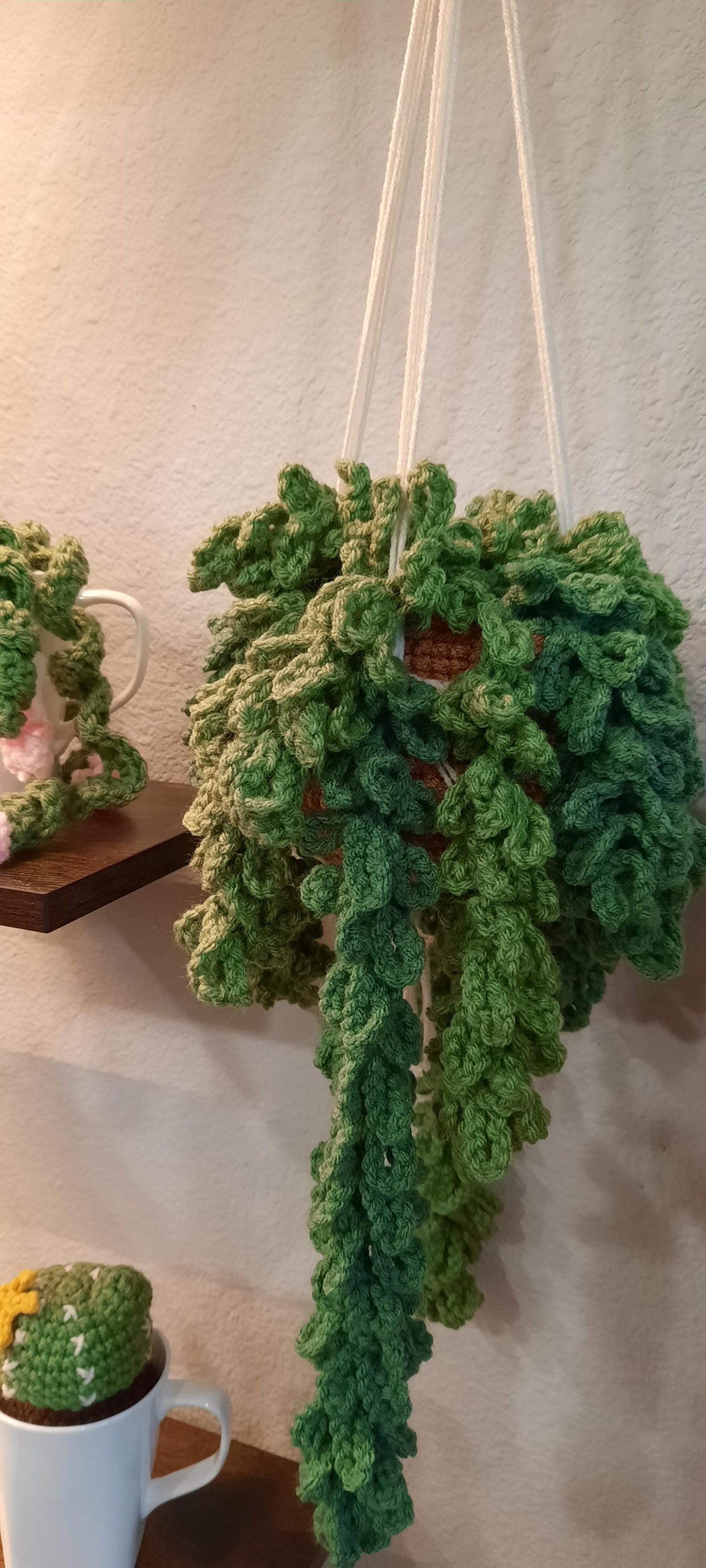 Large Crocheted Hanging Plant - Long Green Vines in Terracotta Pot With ...