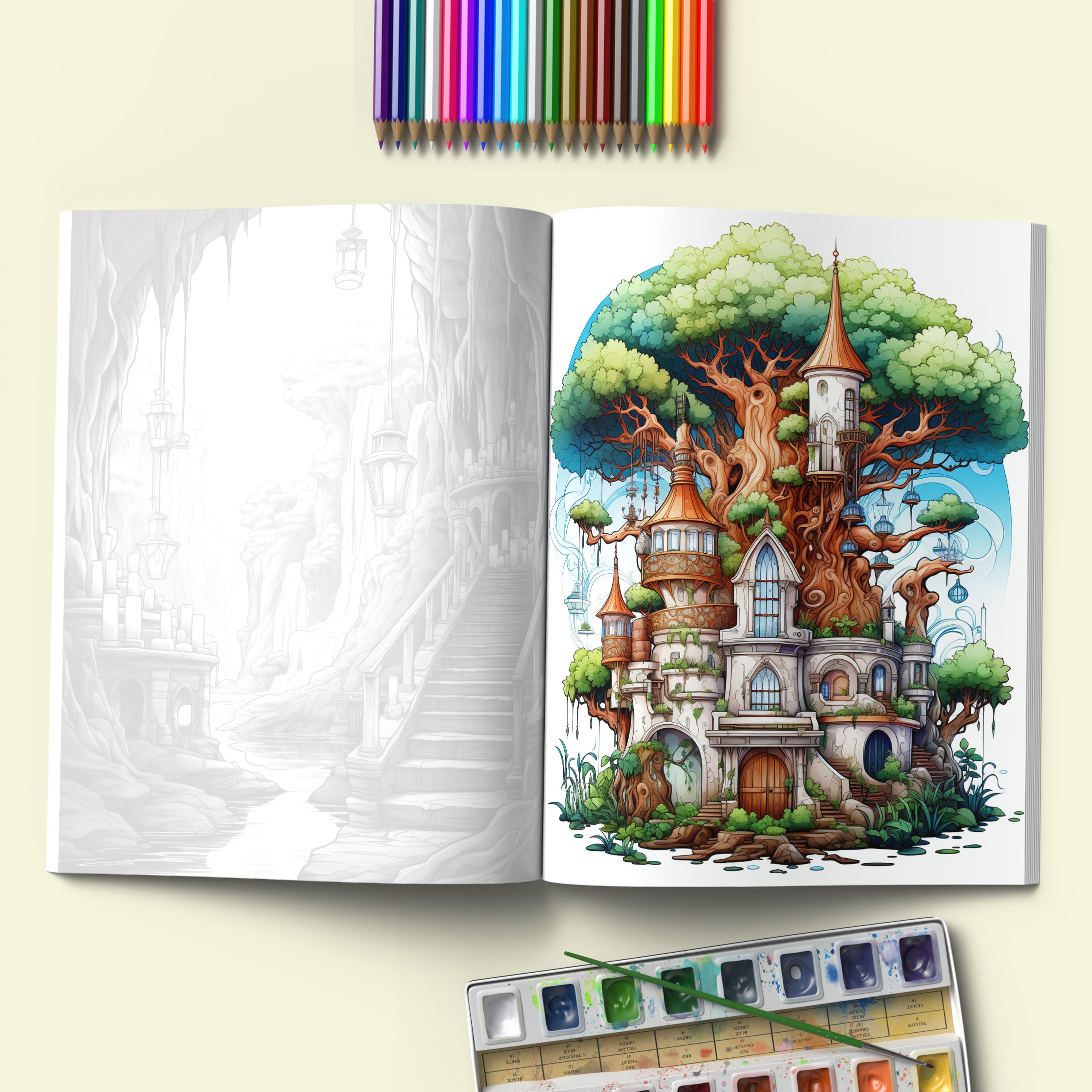 Timberspire Vol 1 | Grayscale Adult Coloring Book | Magical Treehouses ...