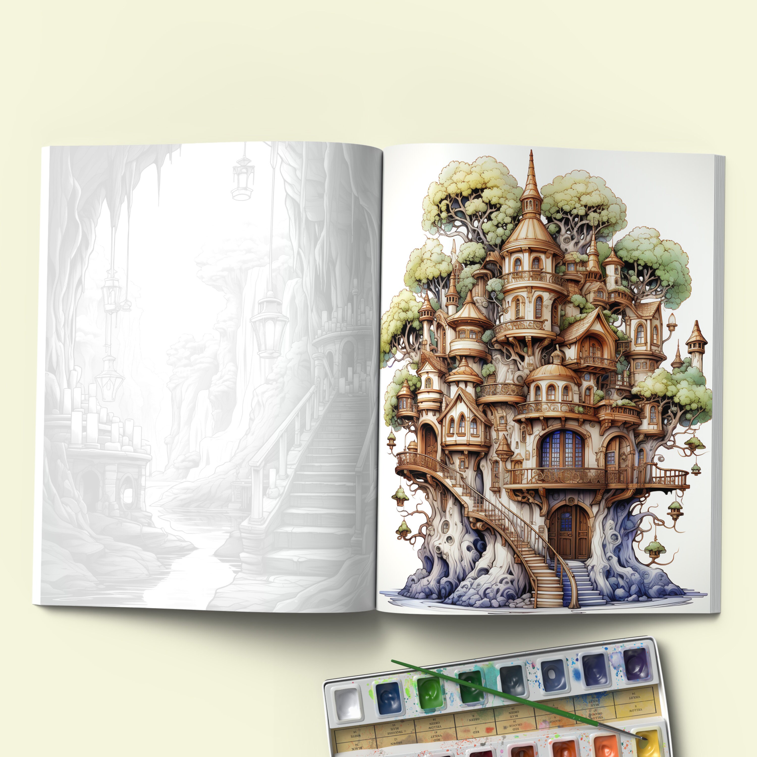 Timberspire Vol 1 | Grayscale Adult Coloring Book | Magical Treehouses ...