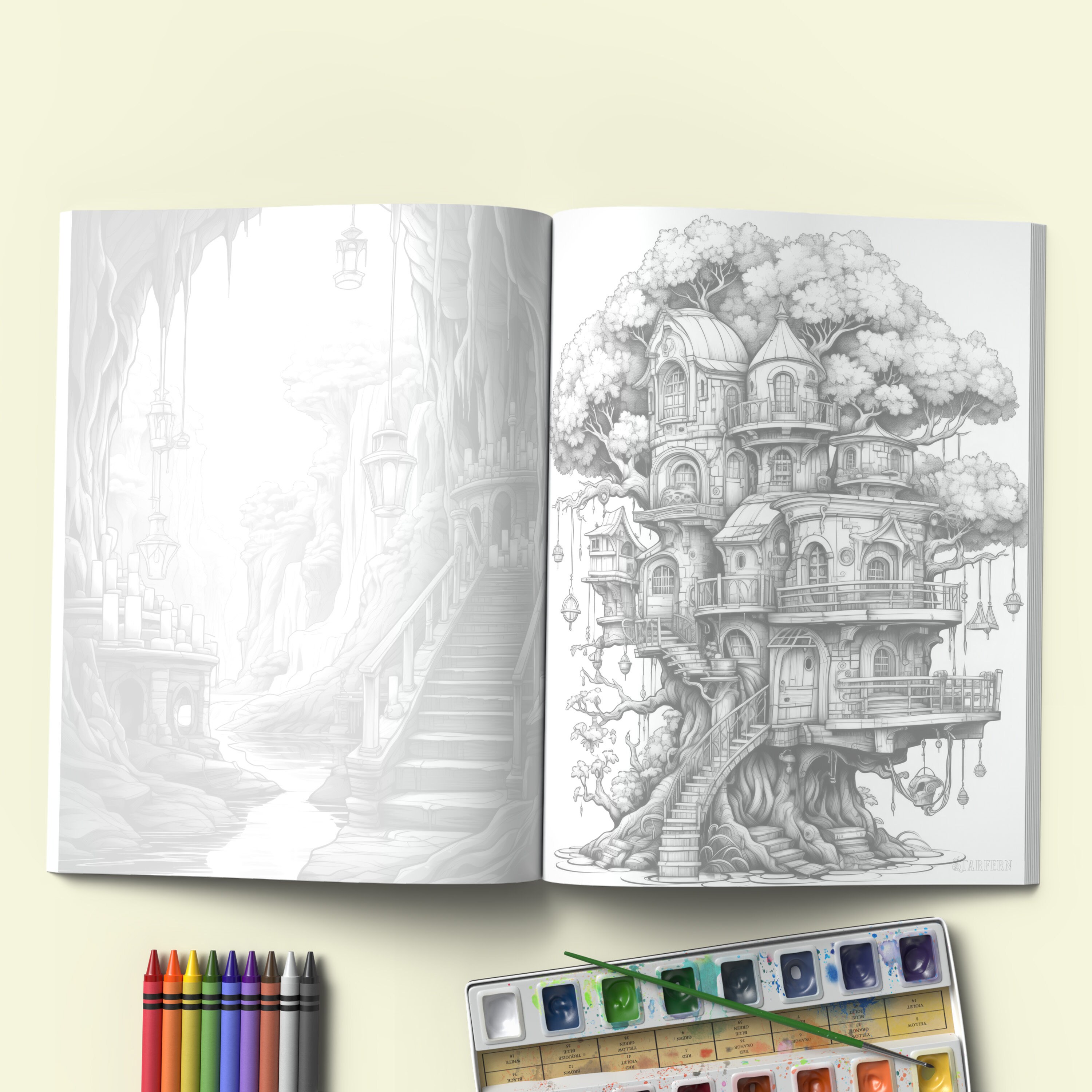 Timberspire Vol 1 | Grayscale Adult Coloring Book | Magical Treehouses ...