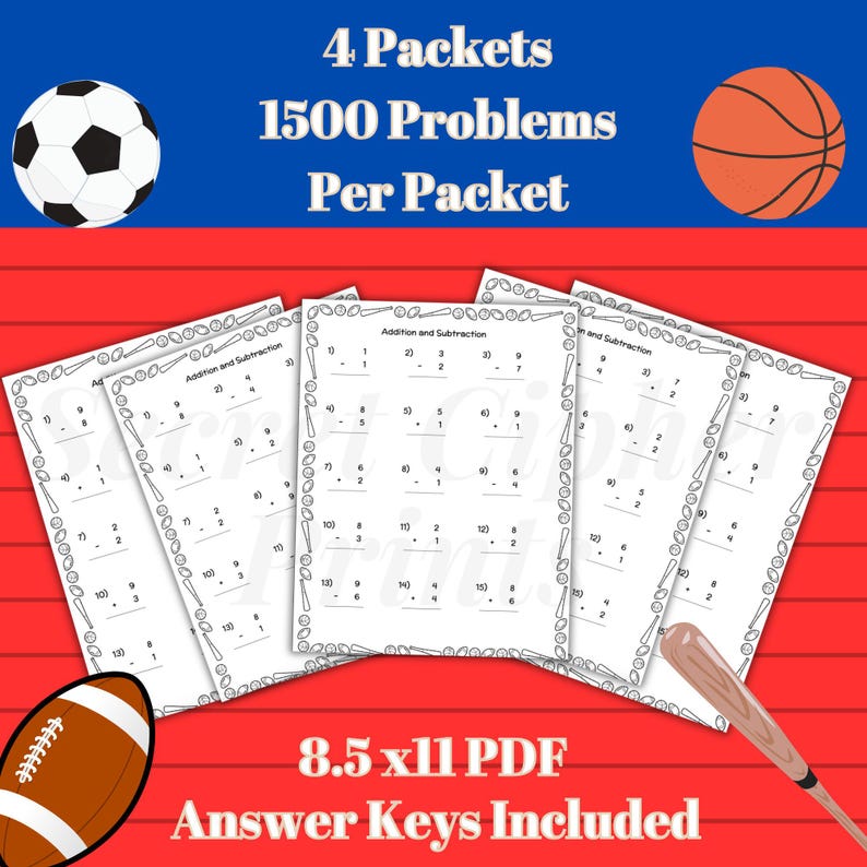 Engaging Math Worksheets for Grades K-2: Sports-themed Addition and ...