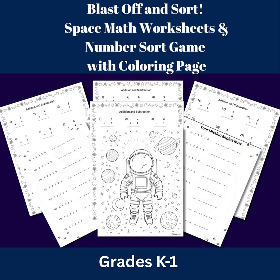 Space Math Worksheets: Addition, Subtraction & Number Sort Game ...