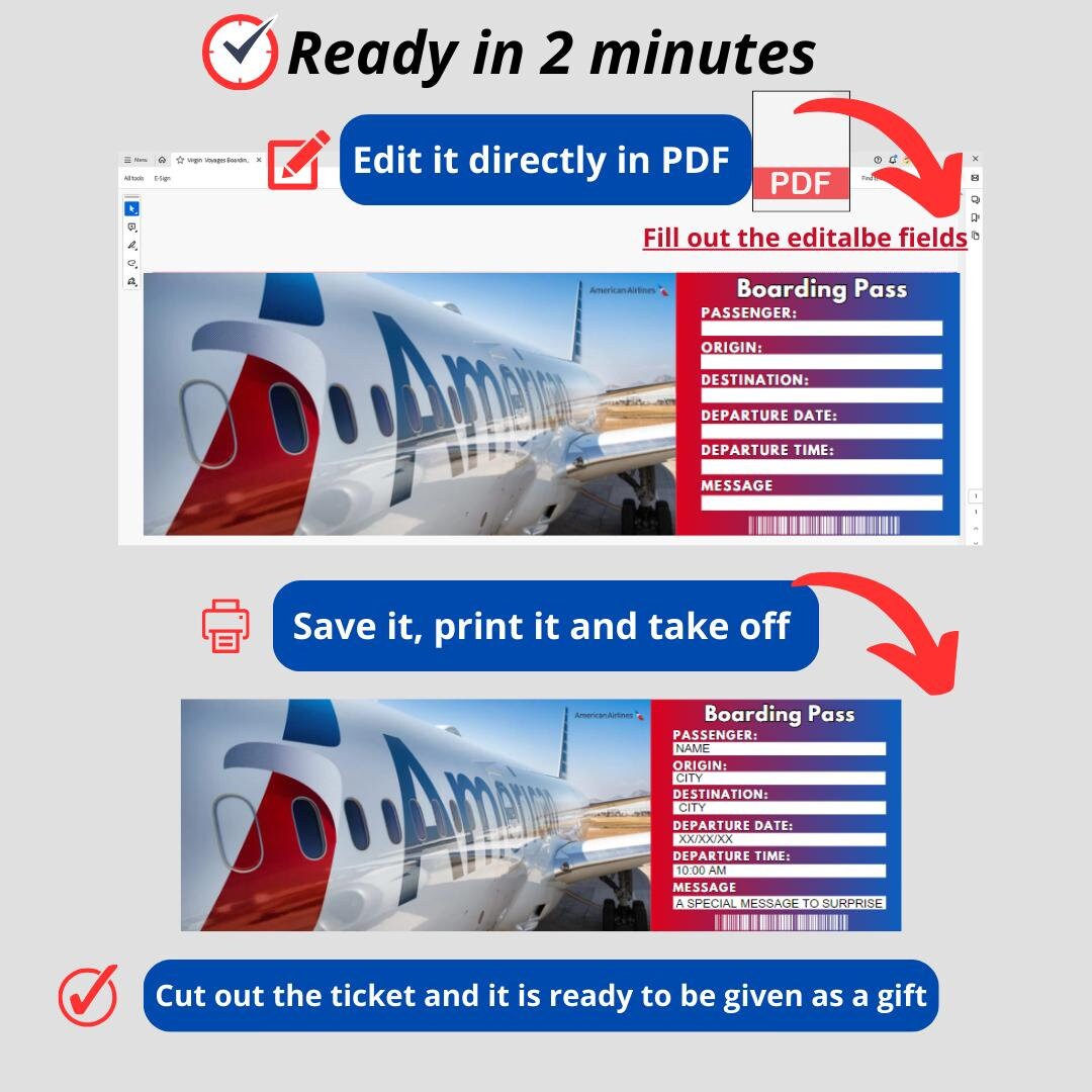 American Airlines Flight Boarding Pass - Editable PDF for an ...