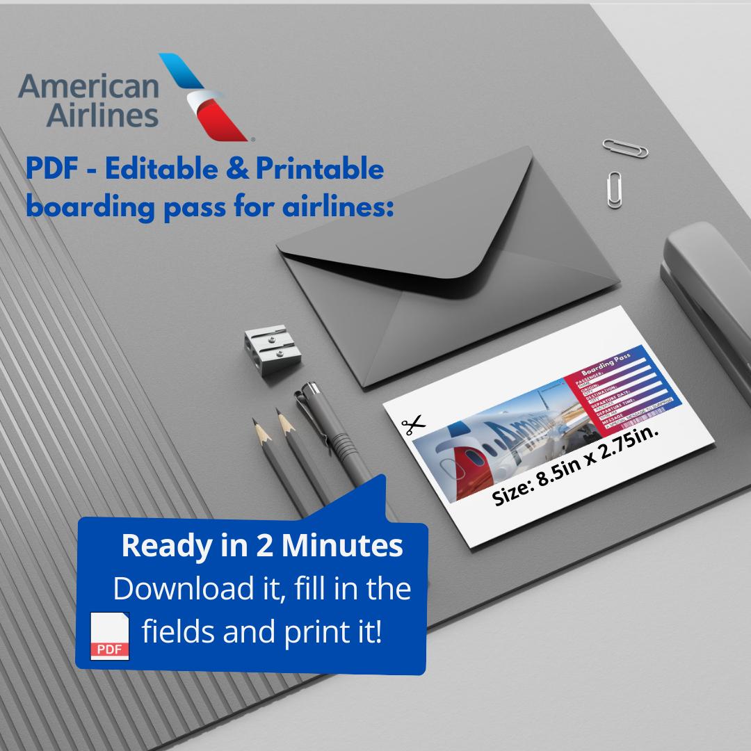 American Airlines Flight Boarding Pass - Editable PDF for an ...