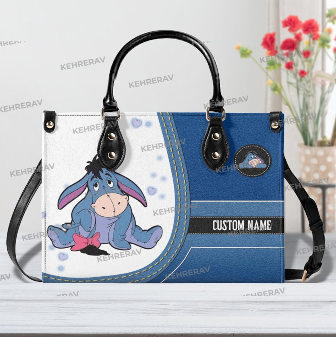 Custom Name Cute Winnie the Pooh Eeyore Leather Handbag, Custom Leather ...