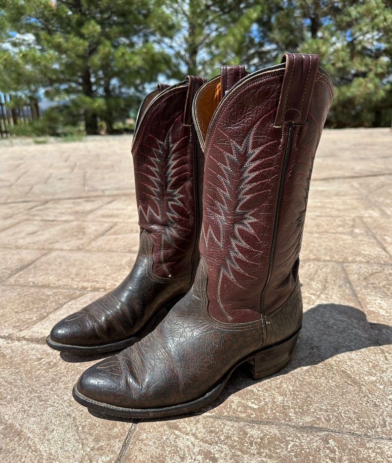 Vintage Men's Cowboy Boots 1960s Nocona Boots Brown/burgundy Leather - Etsy