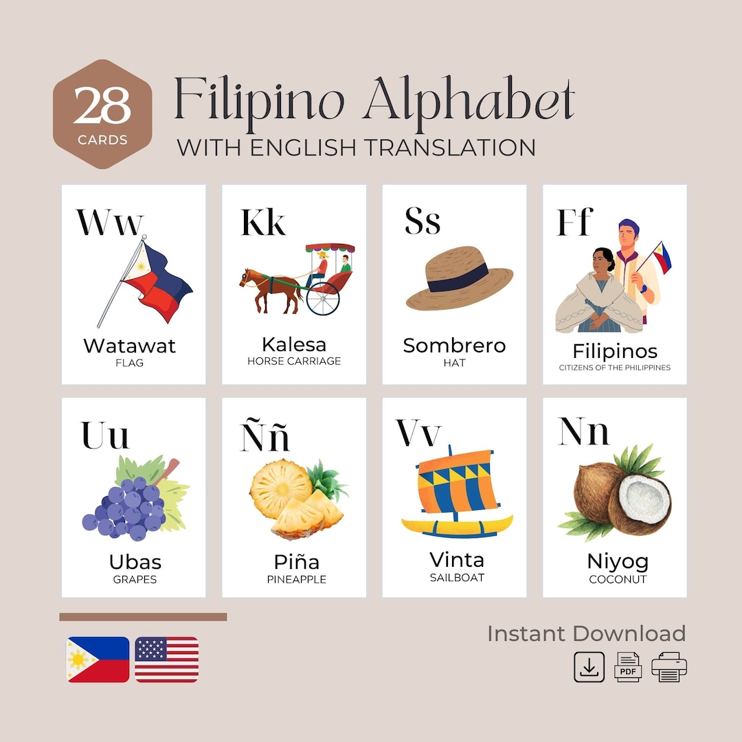 Filipino Alphabet (28 Cards) Flashcards | Tagalog Flashcards Alphabets ...