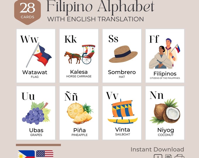 Basic Filipino Words 64 Cards Flashcards Tagalog Flashcards With ...