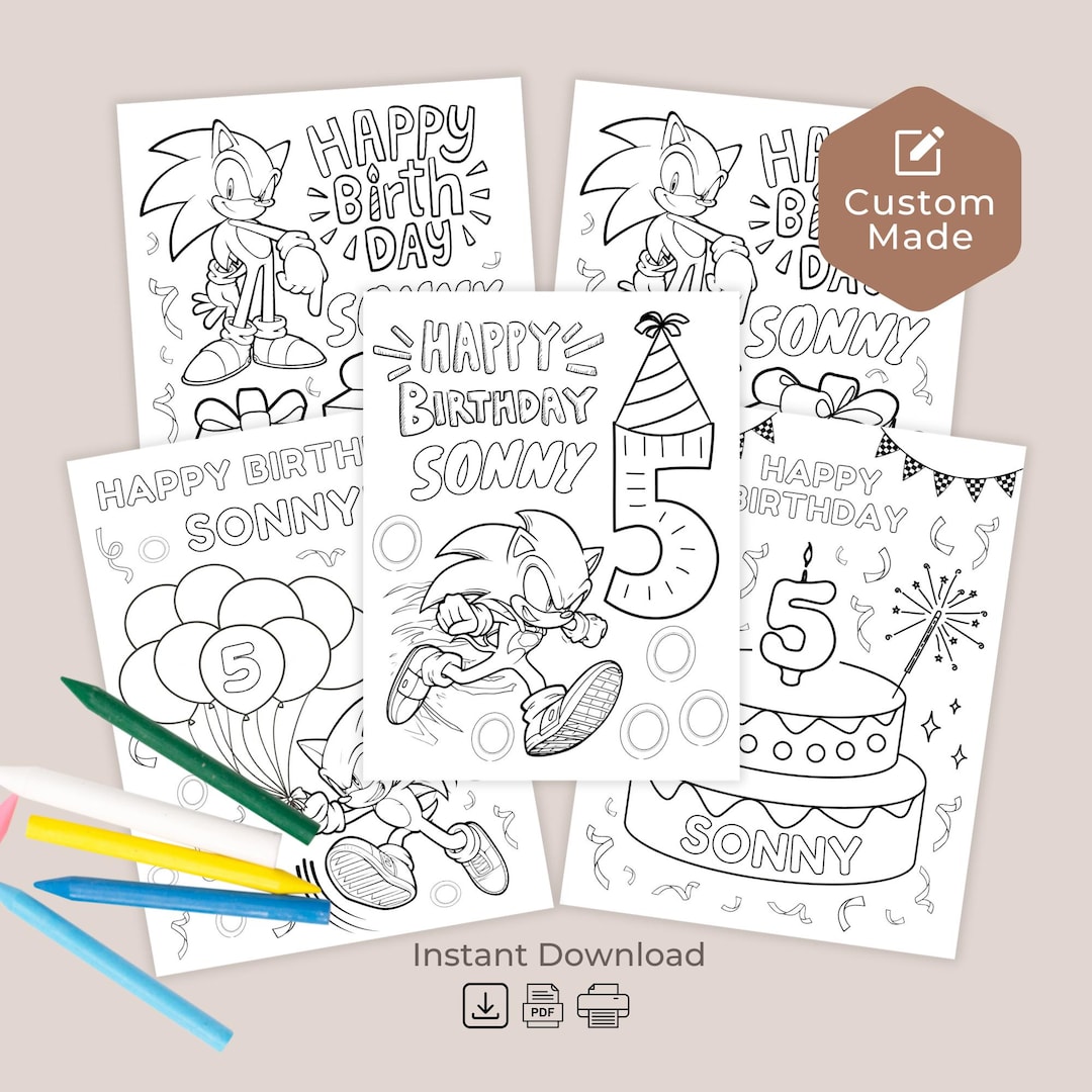 Personalized Sonic Birthday Coloring Pages, Set of 5 Birthday Party ...