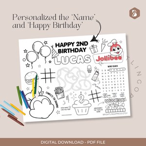 Printable Jollibee Birthday Coloring Placemat Personalized Jollibee ...