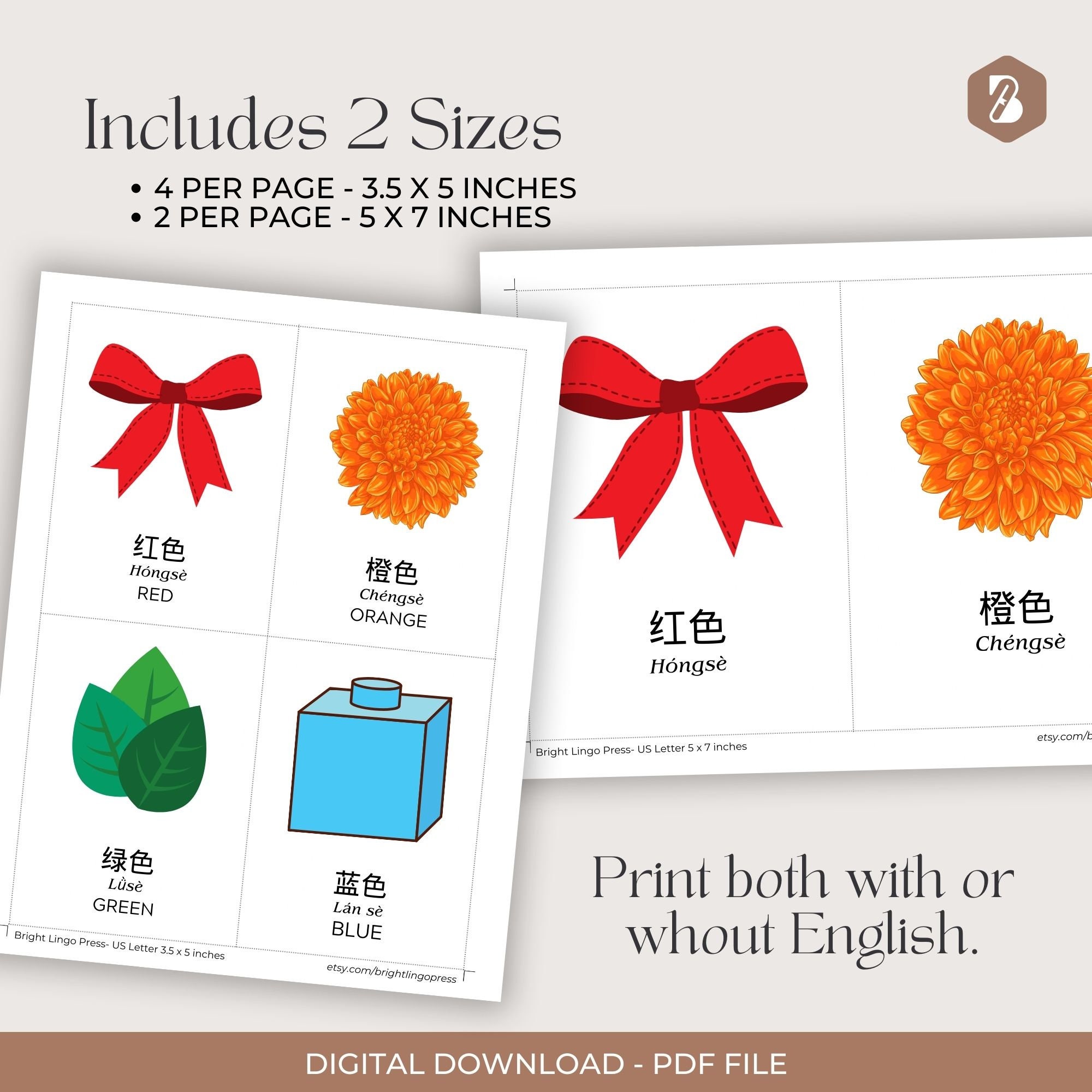 Colors in Mandarin Chinese & English Flashcards Bilingual - Etsy