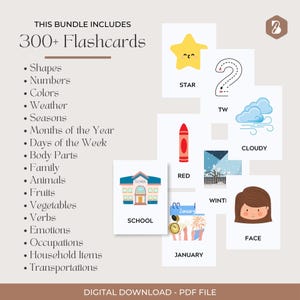 Preschool Mega Bundle (300+ Cards) Flashcards | Numbers Shapes Days ...