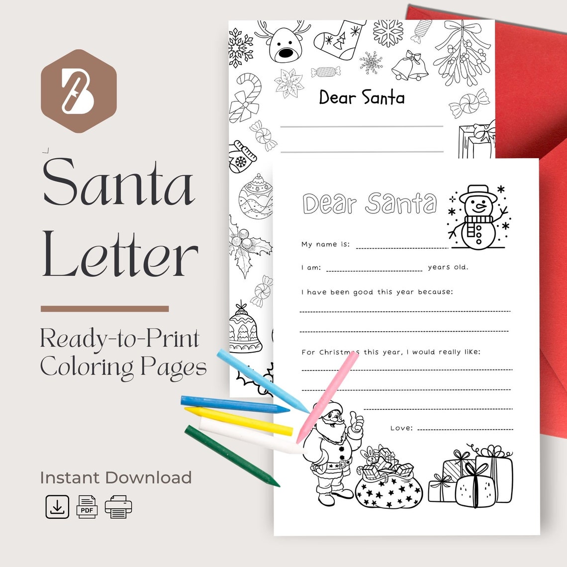 Santa Letter Coloring Page, Letter to Santa Printable, Santa Claus ...