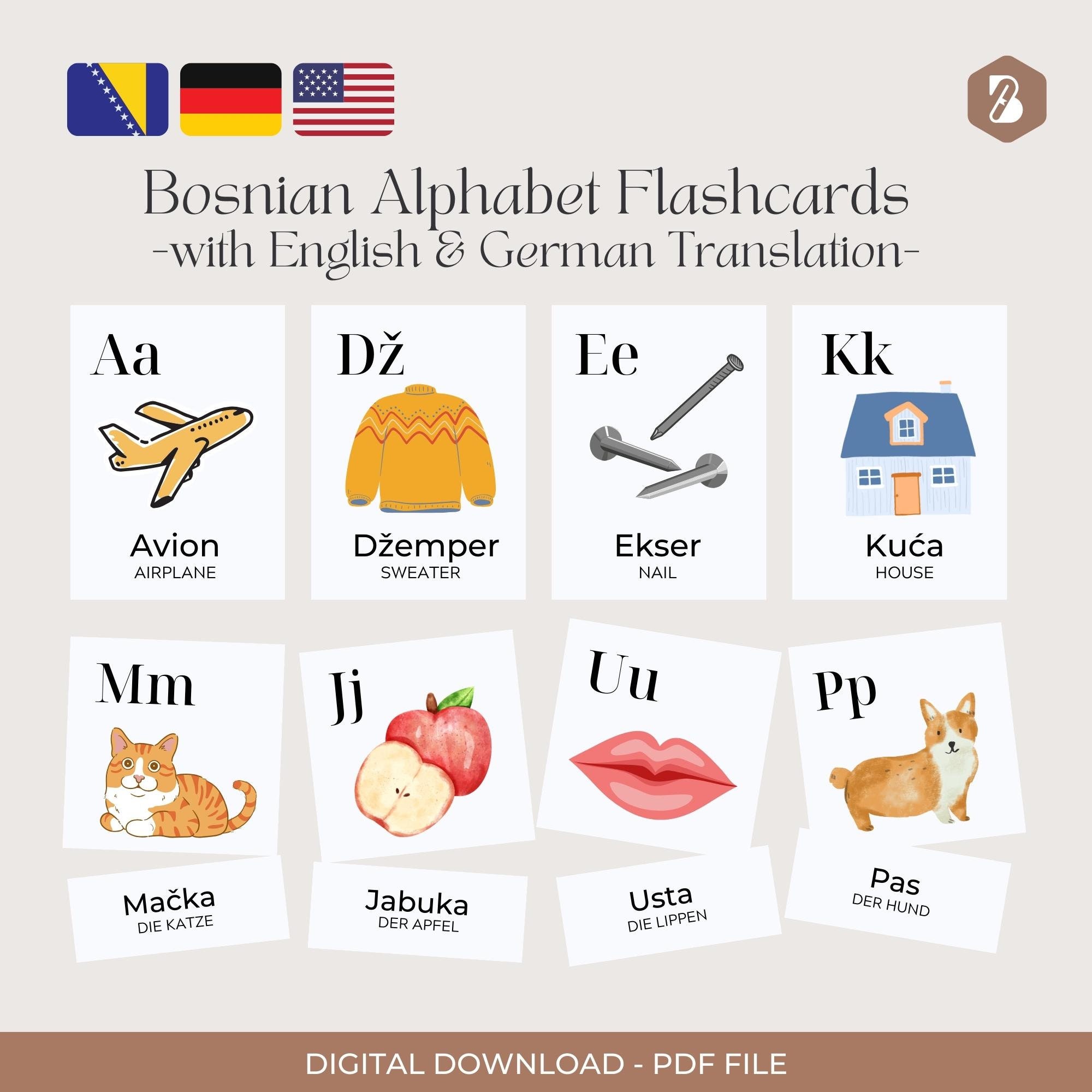 Bosnian Alphabet 30 Cards Flashcards Bosnian Flashcards Alphabets With ...