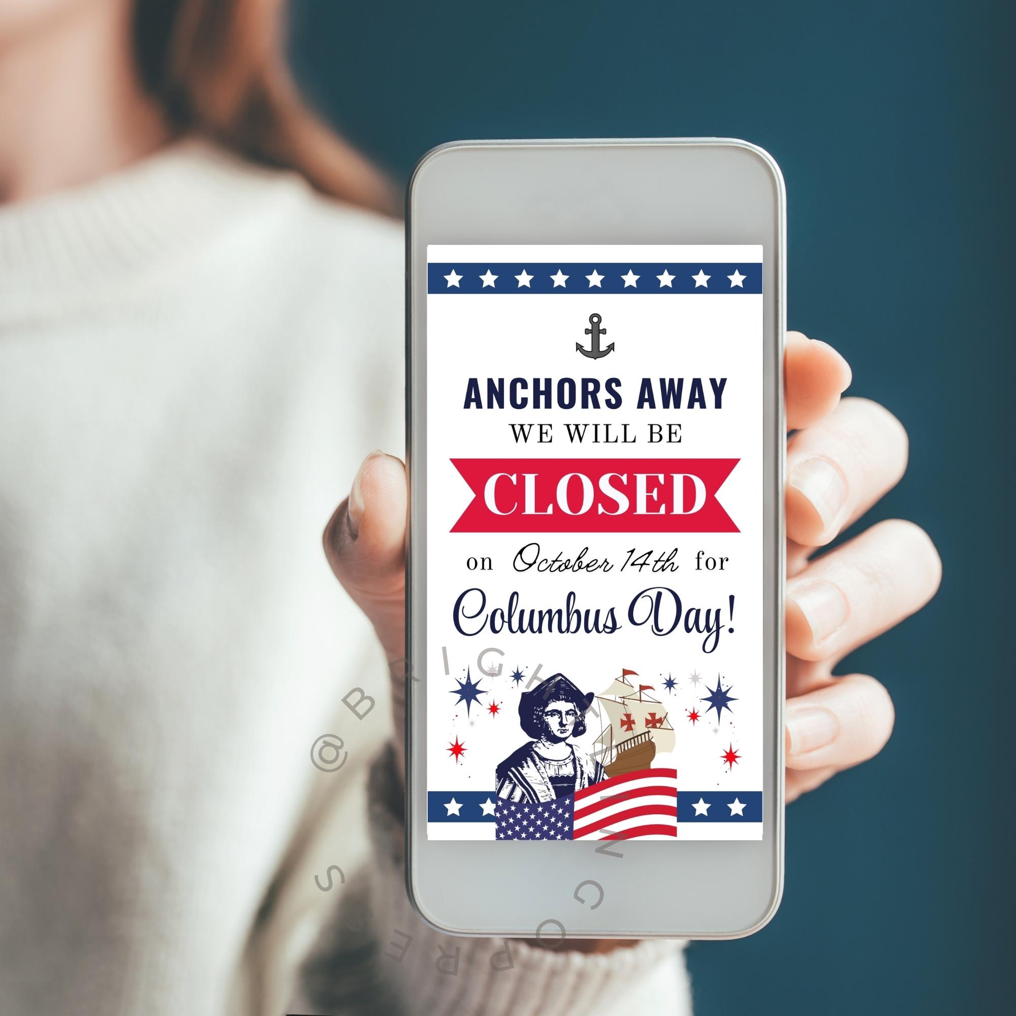 Closed for Columbus Day Store Sign, Columbus Day Sign, Printable Closed ...