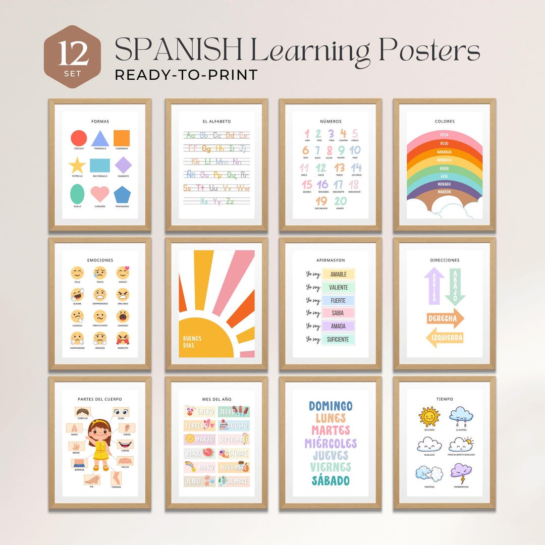 12 Spanish Educational Poster Bundle - Nursery Wall Art, Classroom Room ...