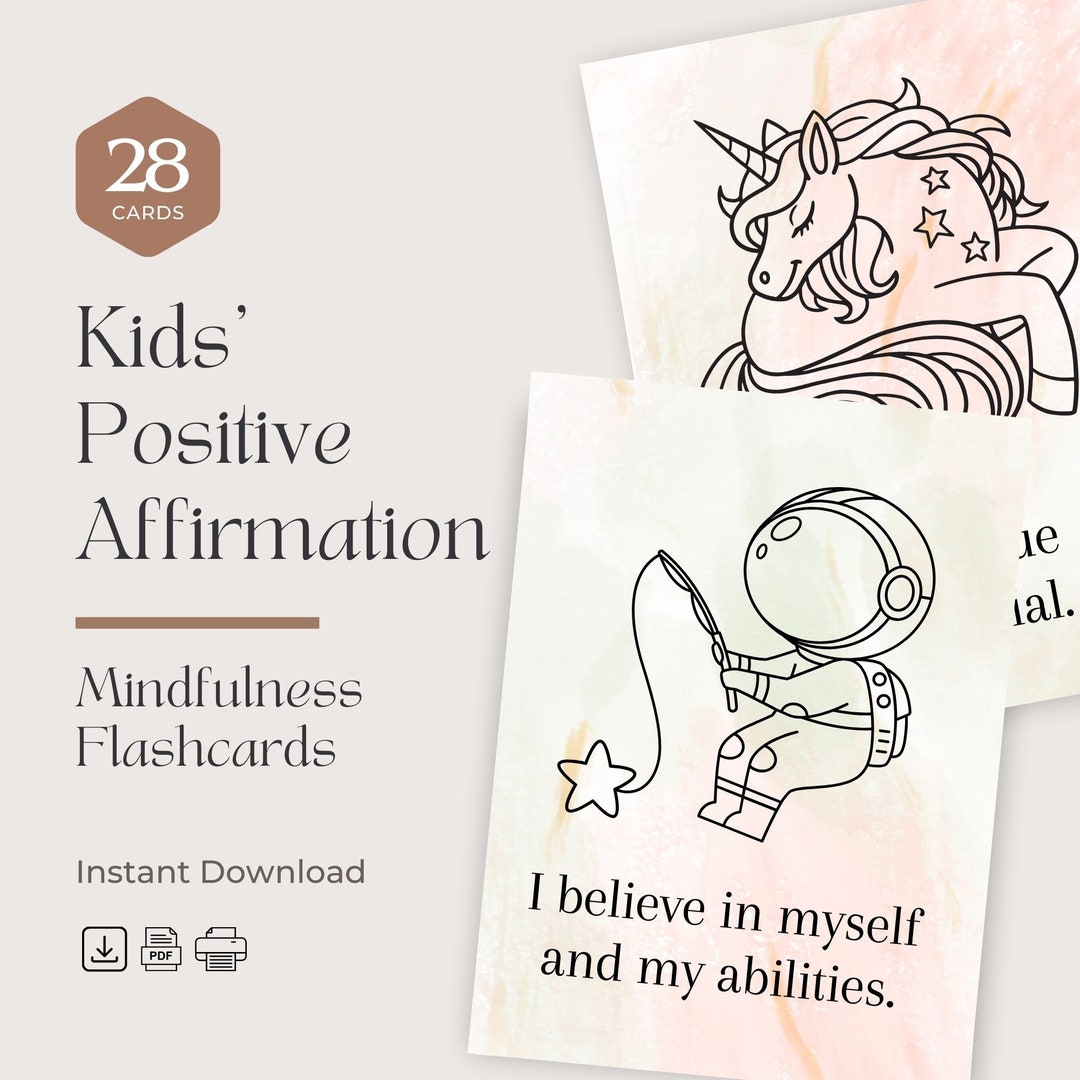 Kids' Positive Affirmation 28 Flashcards | Watercolor Cute Printable ...