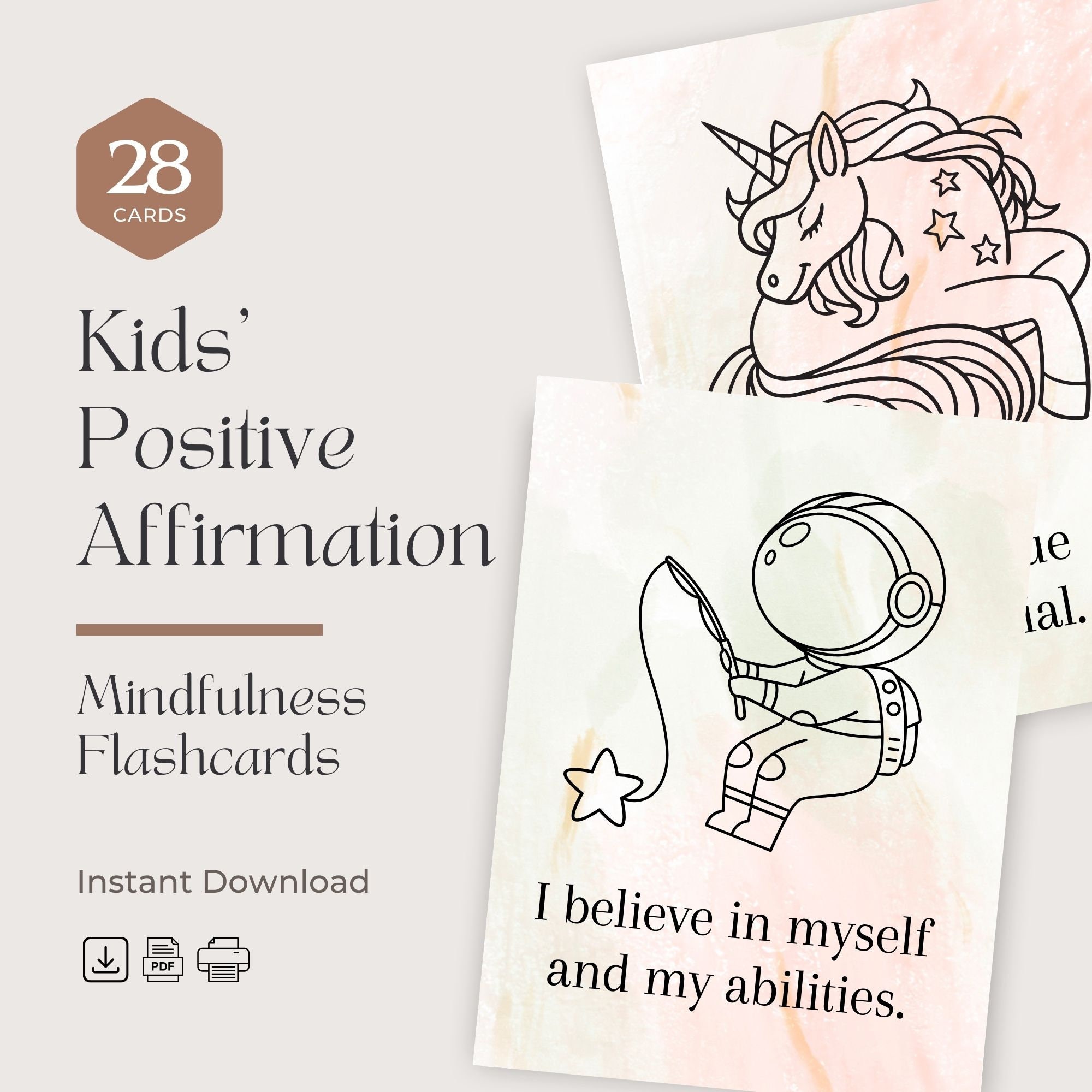 Kids' Positive Affirmation 28 Flashcards Watercolor Cute Printable ...