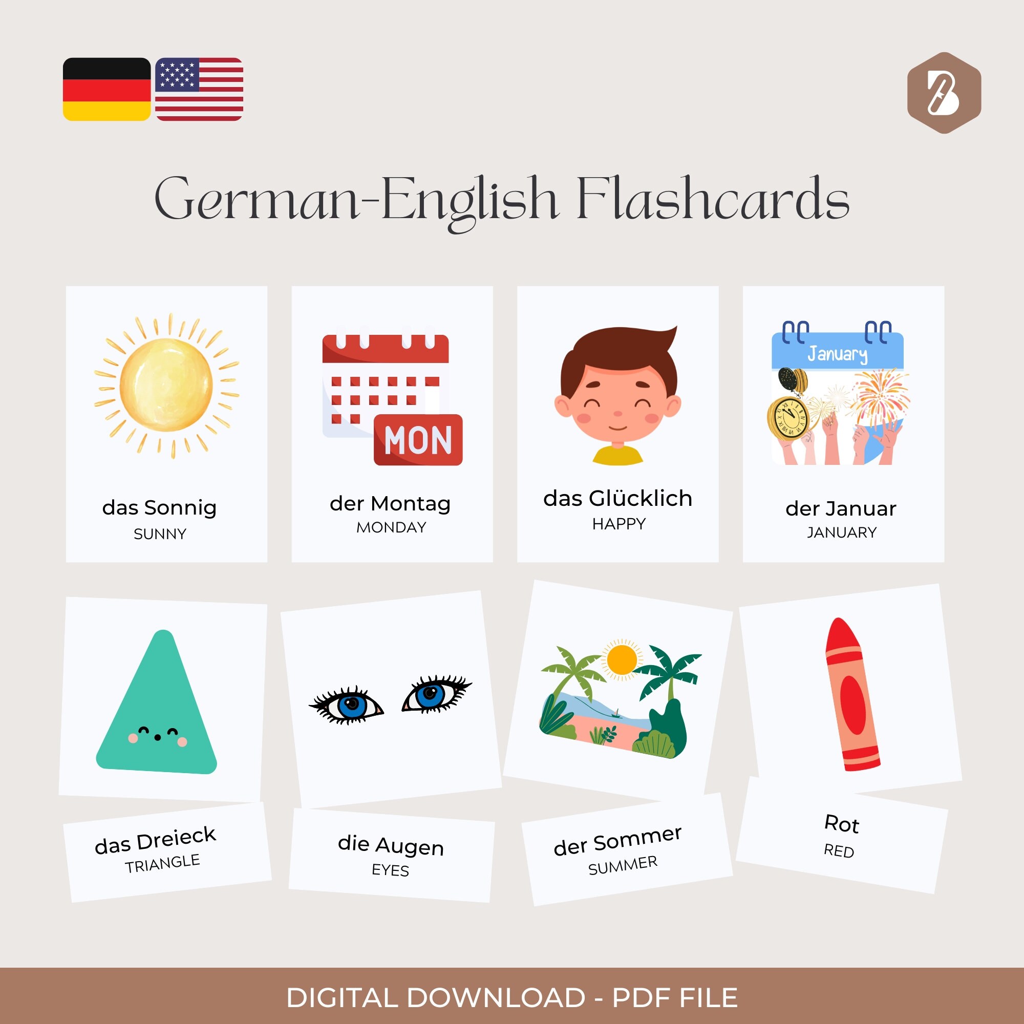 German Mega Bundle 300 Cards Flashcards Numbers Shapes Days Months ...