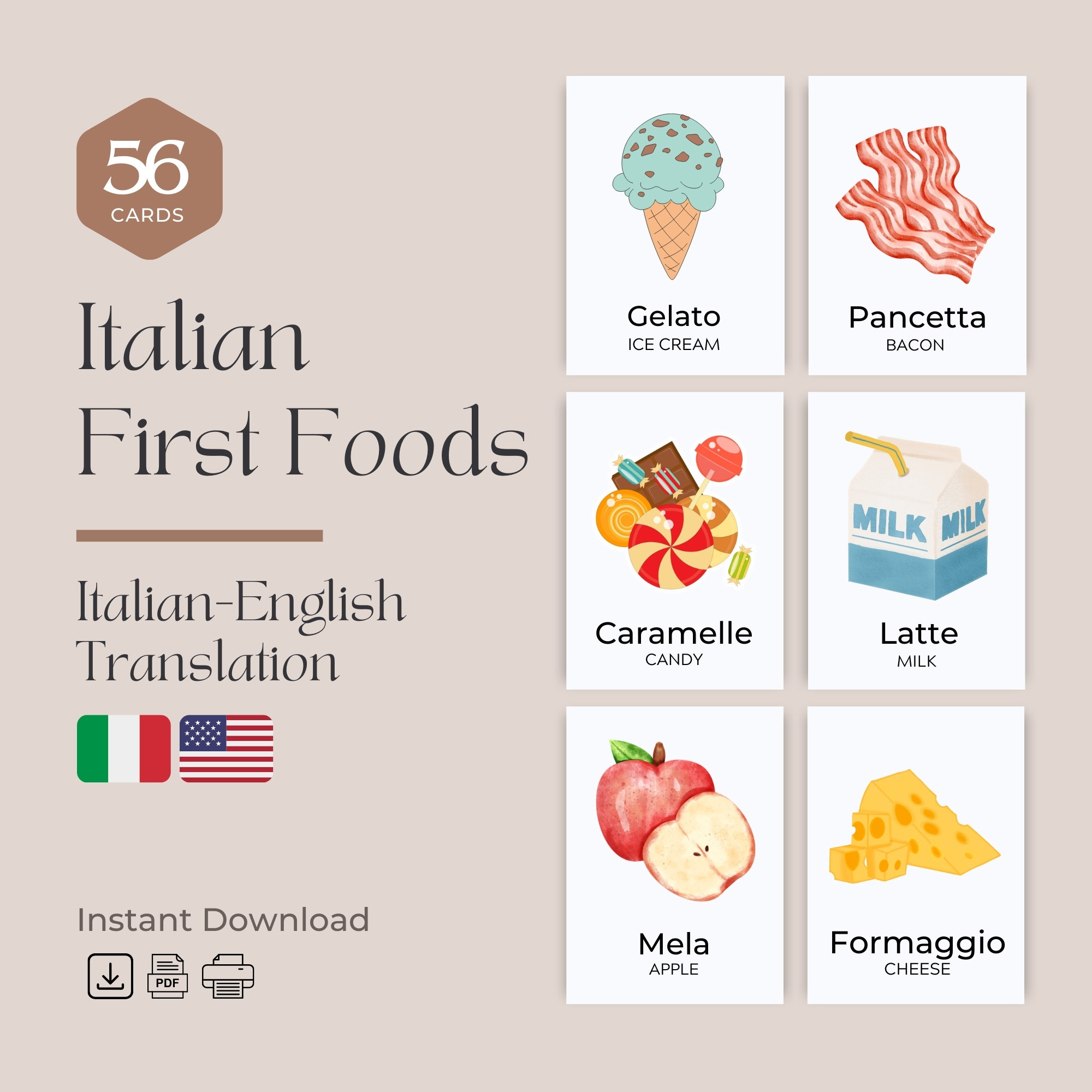 Italian First Foods 56 Cards Flashcards Italian Foods Foods With ...