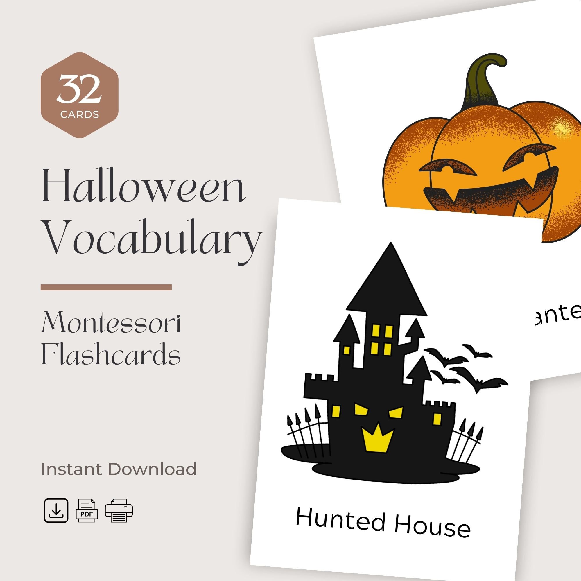 Halloween Vocabulary 32 Flashcards | Halloween Nomenclature Flashcards ...
