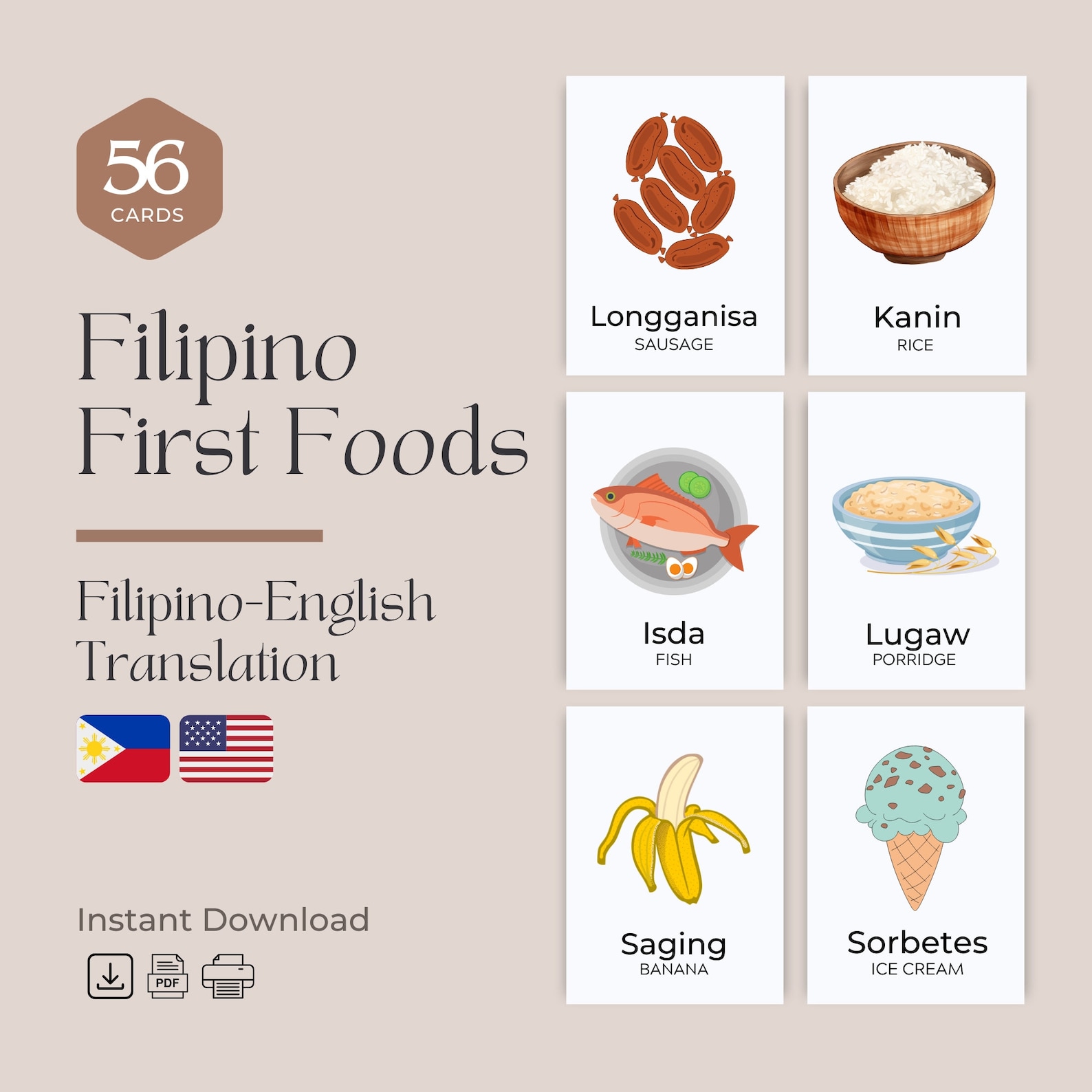 Filipino First Foods 56 Cards Flashcards Tagalog Foods Foods With ...