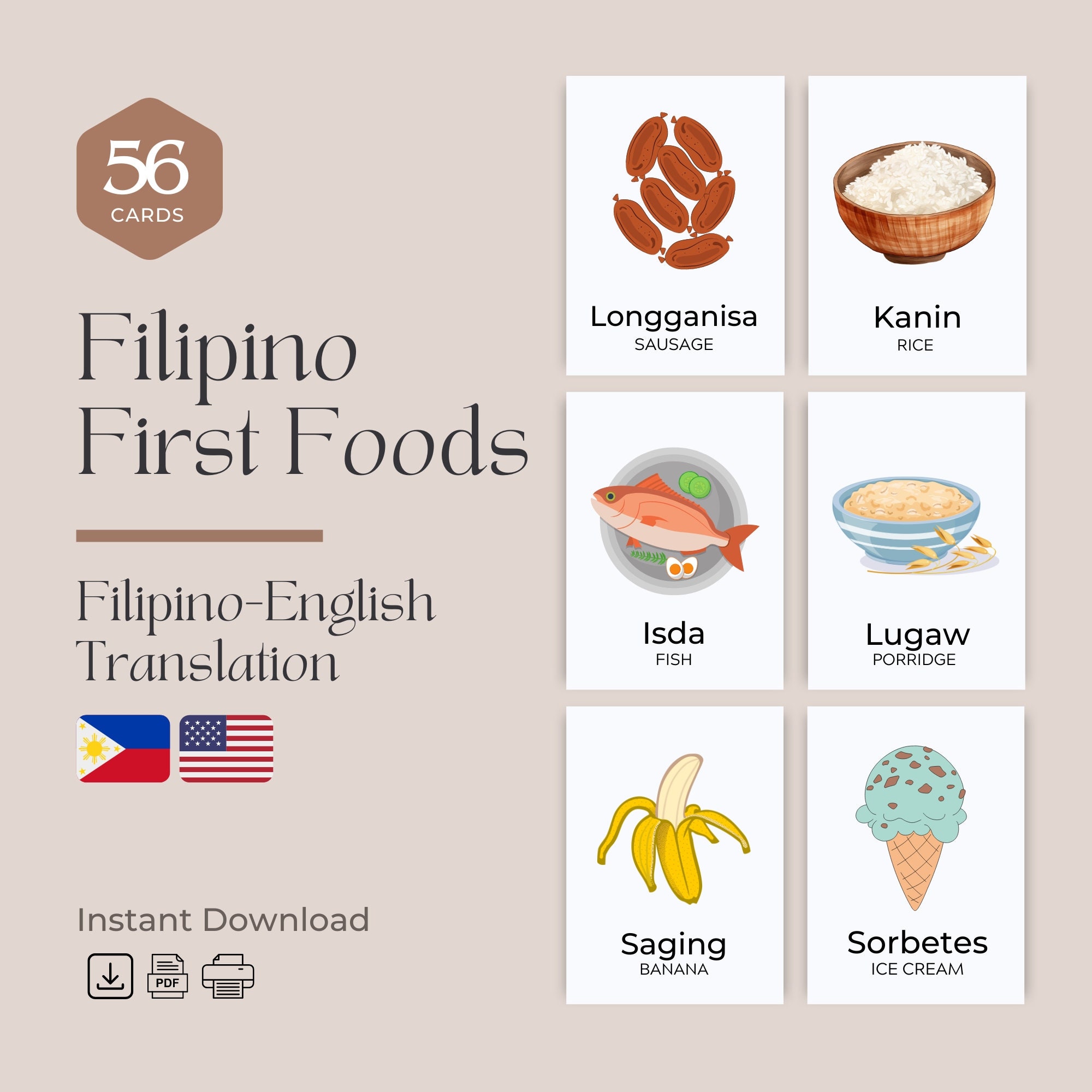 Filipino First Foods 56 Cards Flashcards Tagalog Foods Foods With ...