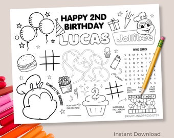 Printable Jollibee Coloring Placemat Personalized Birthday Coloring ...