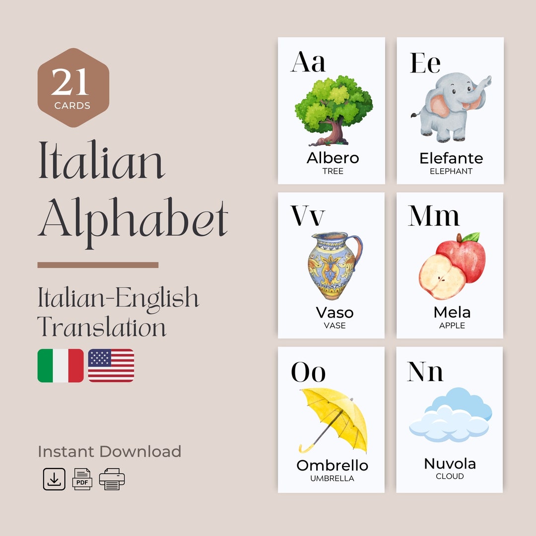 Italian Alphabet (21 Cards) Flashcards | Italian Flashcards Alphabets ...