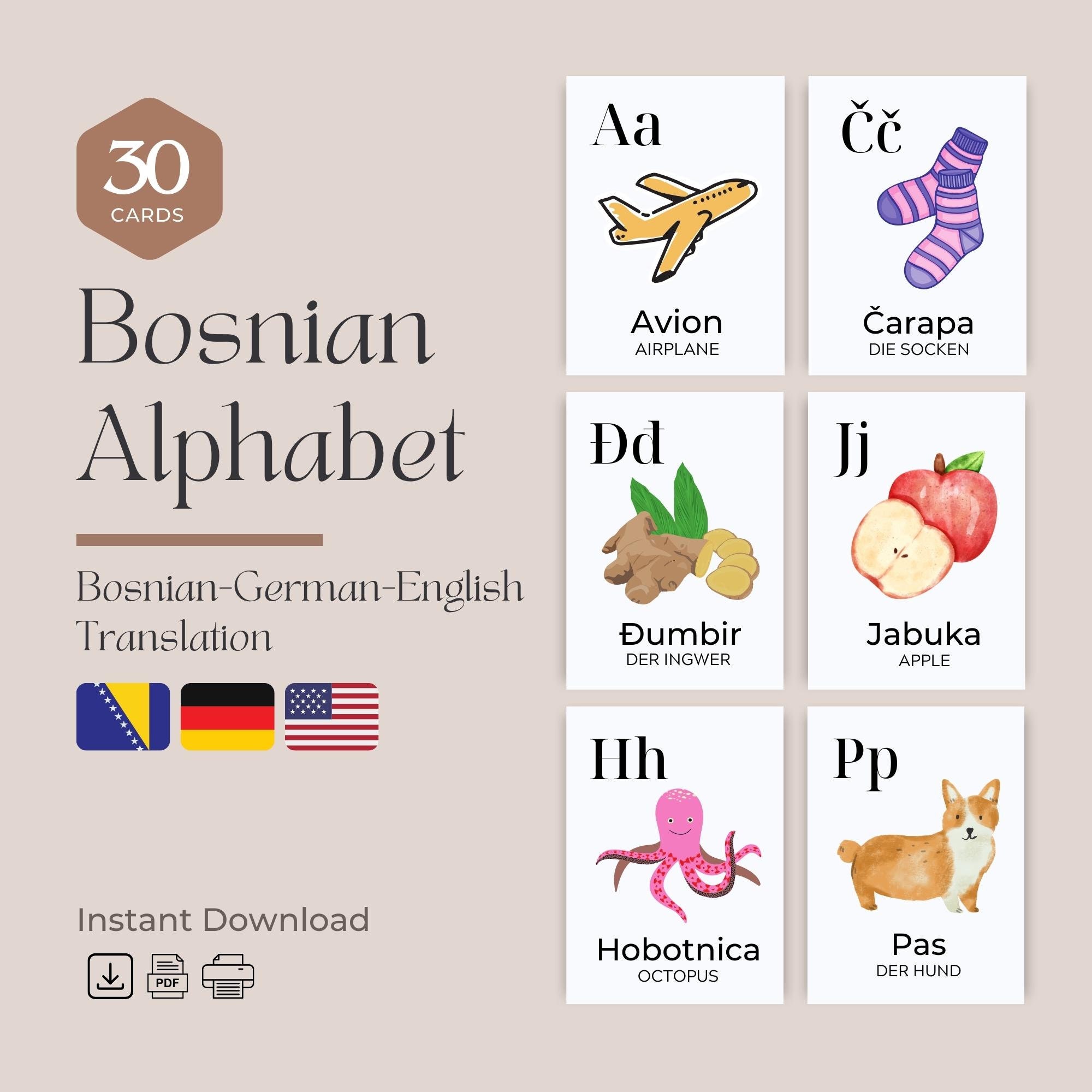 Bosnian Alphabet 30 Cards Flashcards Bosnian Flashcards Alphabets With ...