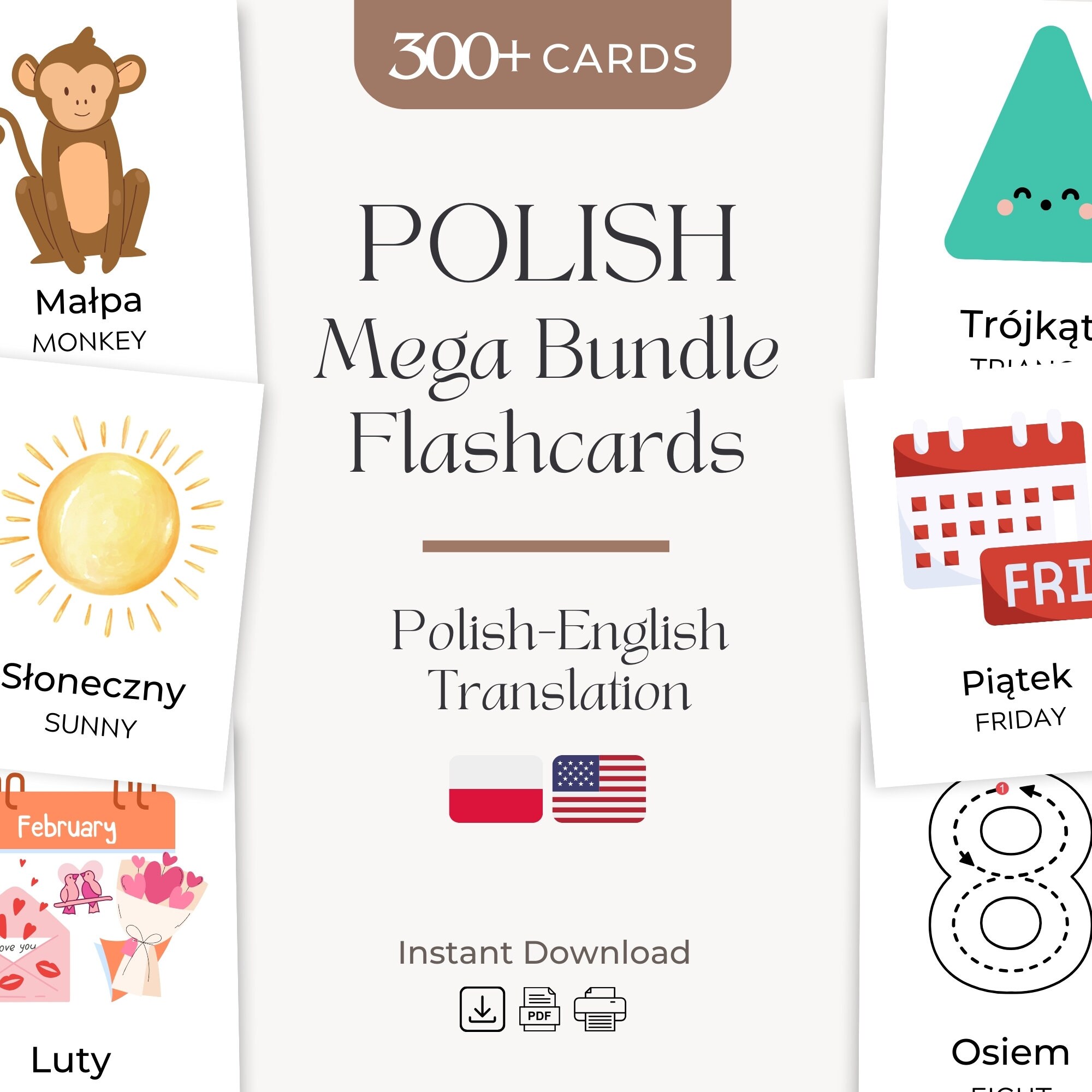 Polish Mega Bundle 300 Cards Flashcards Numbers Shapes Days Months ...
