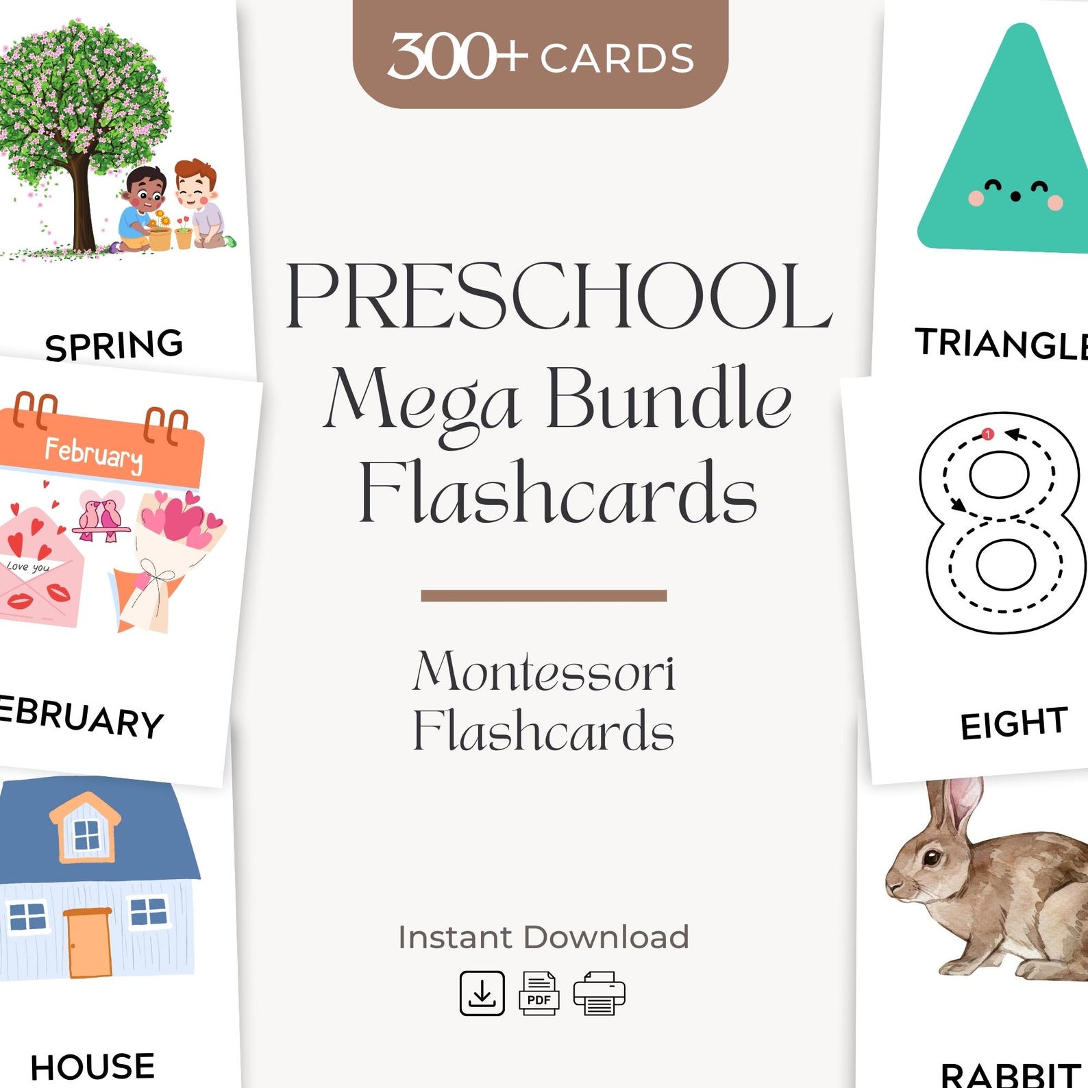 Preschool Mega Bundle 300 Cards Flashcards Numbers Shapes Days Months ...