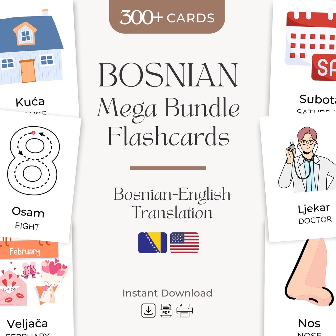 Bosnian Mega Bundle (300+ Cards) Flashcards | Numbers Shapes Days ...